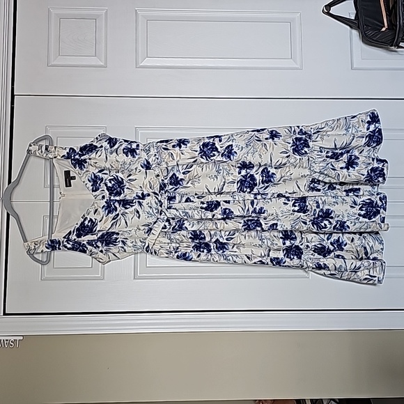 Donna Ricco | Dresses | Donna Ricco Cream And Blue Floral Midi Dress ...